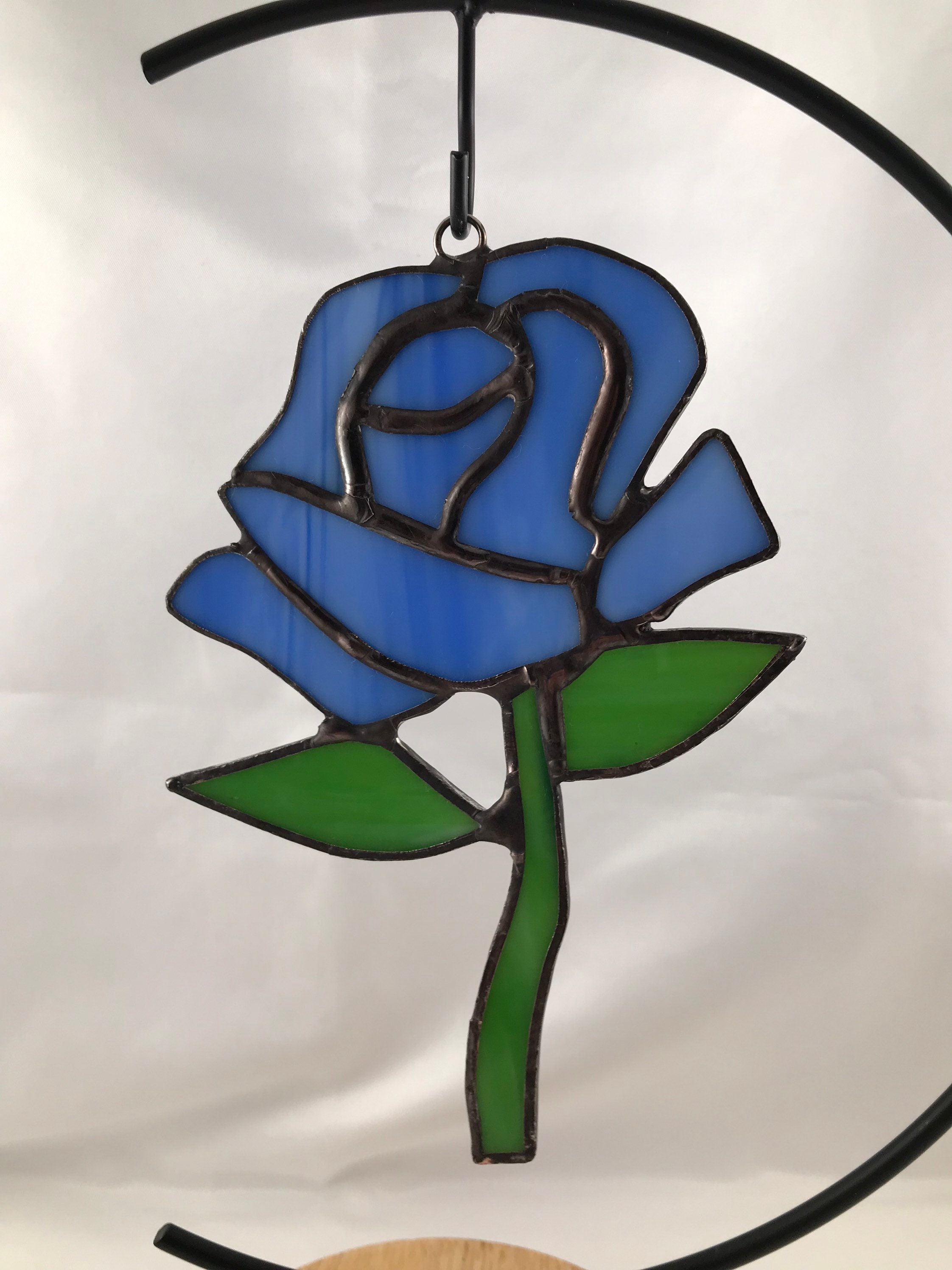 6in Stained Glass Blue Rose Suncatcher Symbol of Mystery - Etsy