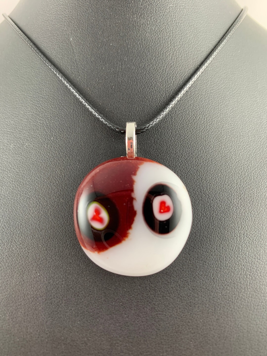 Garnet and White Yin Yang Patterned Fused Glass Jewelry. Eye Catching ...