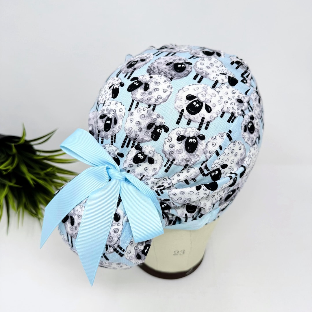Euro Scrub Cap With Ties for Women. Sheep European Surgical Cap With ...