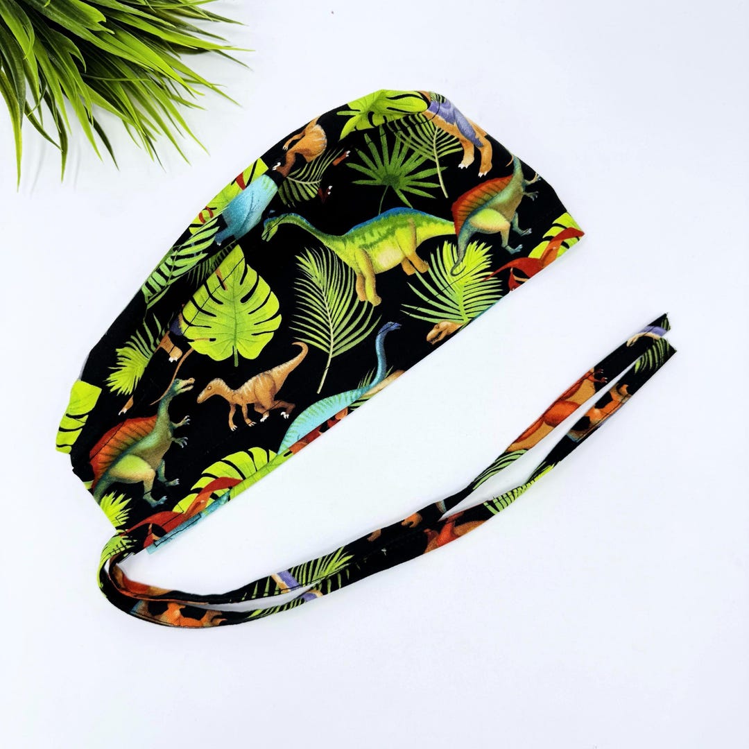 Dinosaur Men's Surgical Cap. Dino Skull Tie-back Style Scrub Cap by ...