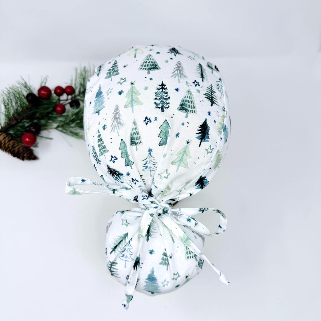 Christmas Tree Ponytail Scrub Cap With Satin Lined Option. Winter Trees ...