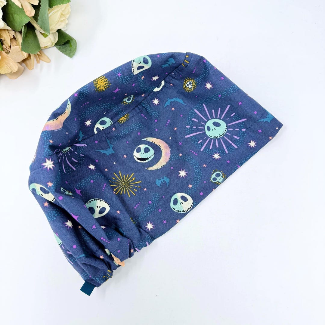 Skelly Moon Euro Scrub Cap for Women. Halloween European Satin Lined ...