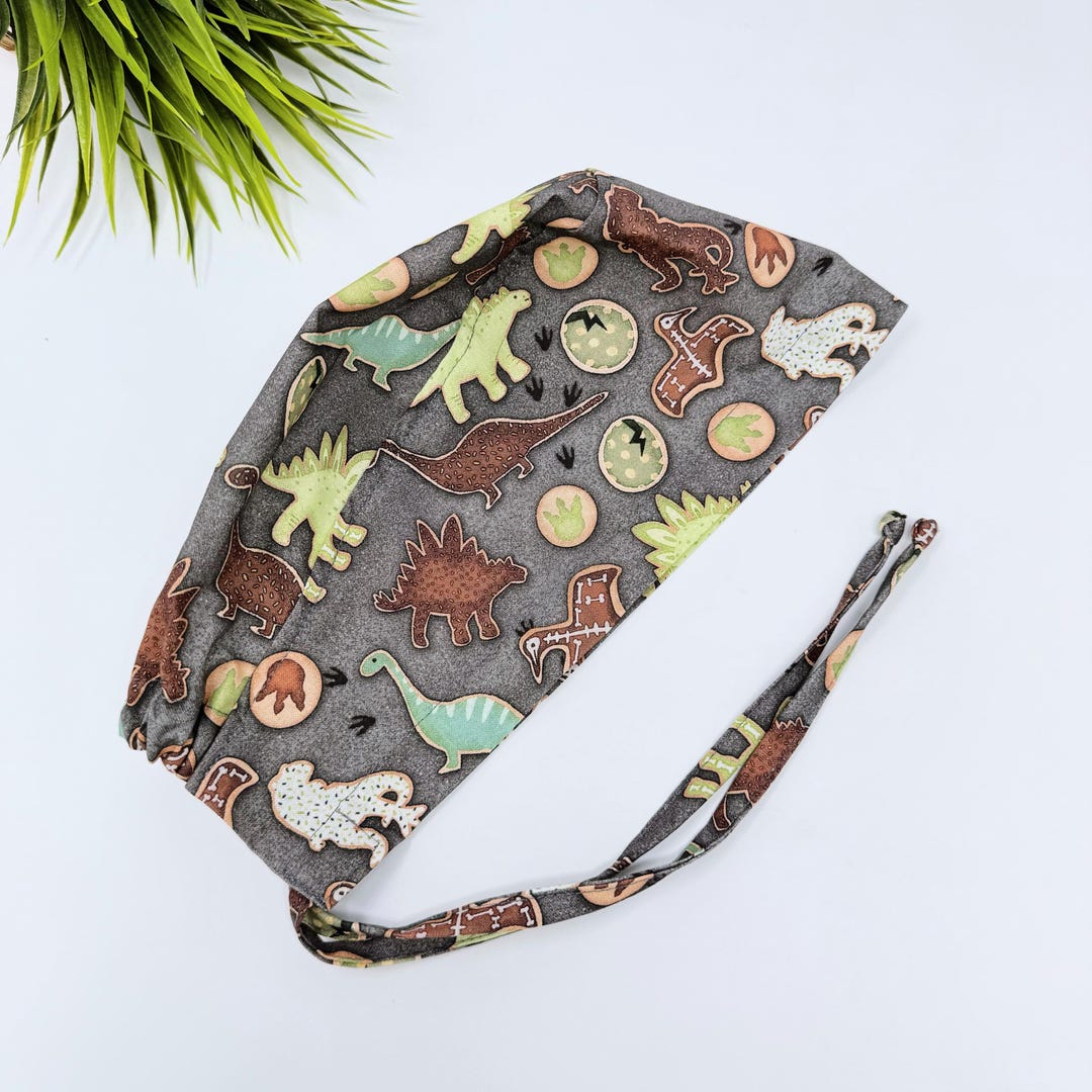 Dinosaur Men's Surgical Cap. Dino Skull Tie-back Style Scrub Cap by ...