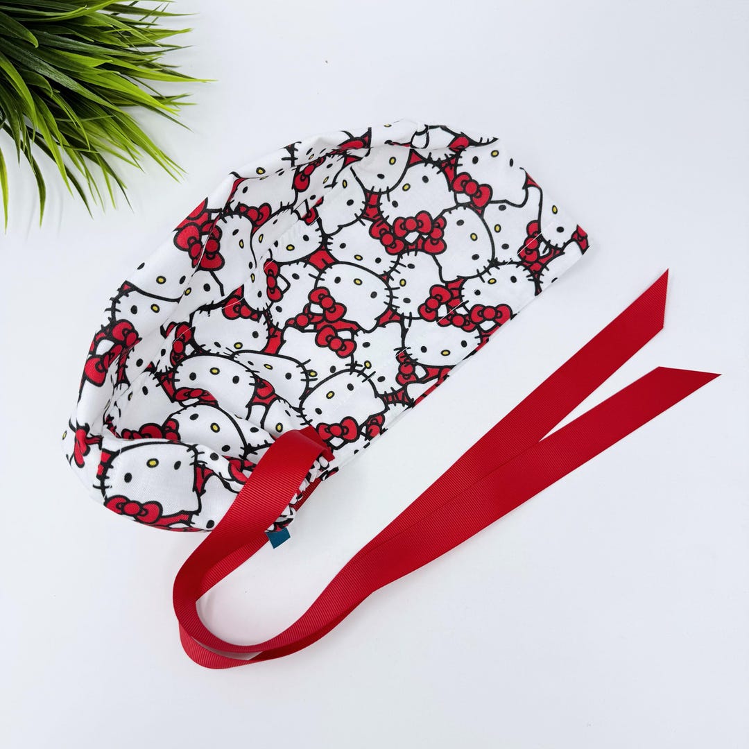 Hello Kitty Euro Scrub Cap With Ties for Women, Surgical Cap With Satin ...