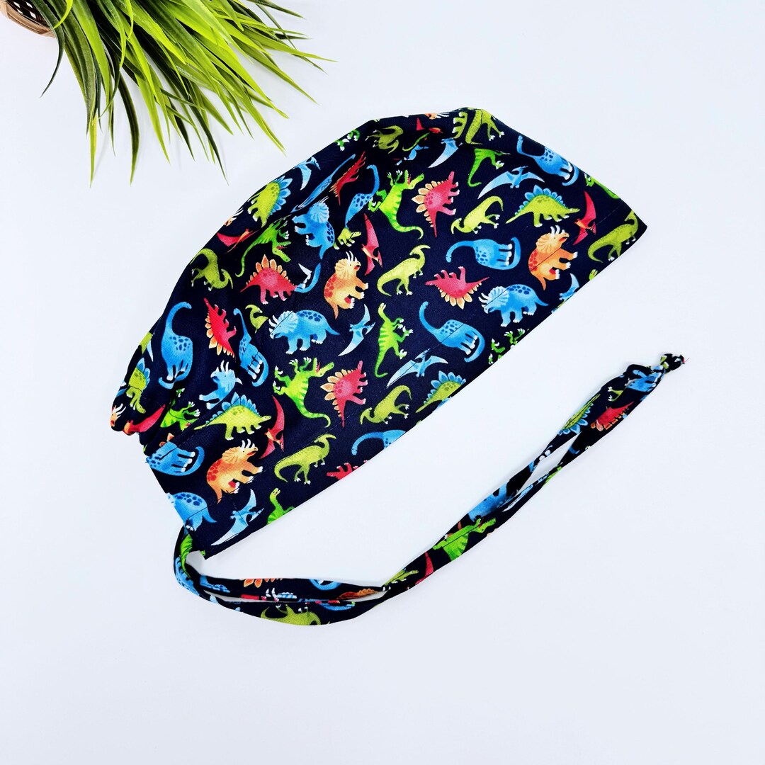 Dinosaur Men's Surgical Cap. Dino Skull Tie-back Style Scrub Cap With ...