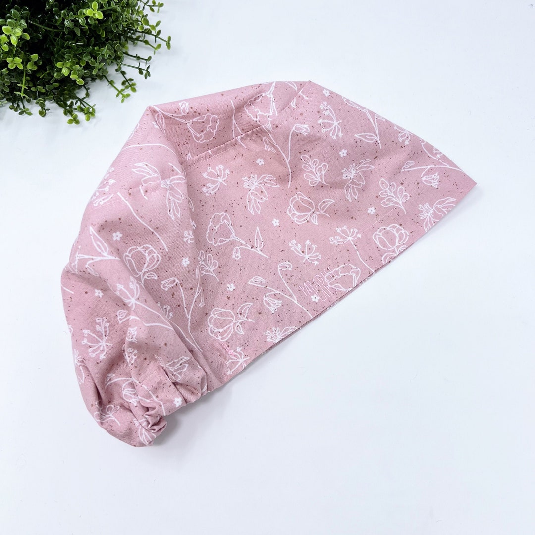 Floral Euro Surgical Cap With Satin Lined. Pink Euro Scrub Cap for ...