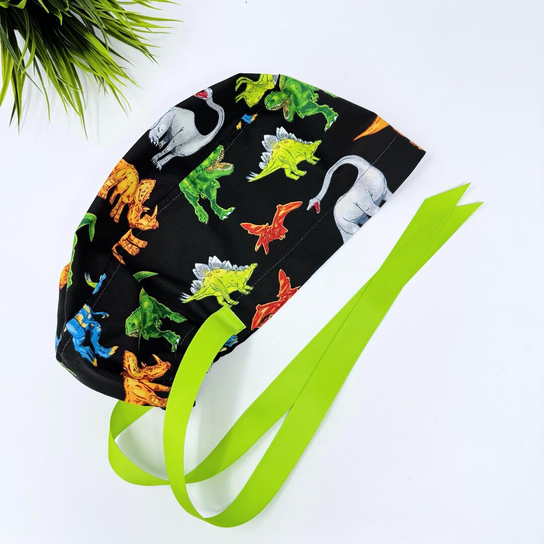 Dinosaur Euro Scrub Cap With Ties for Women. Dino European Surgical Cap ...