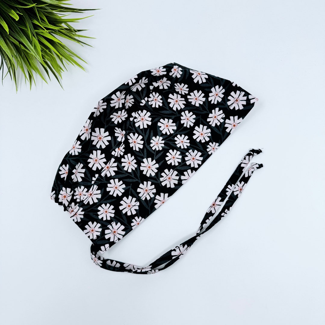 Chamomile Skull Tie-back Style Surgical Scrub Cap. Floral Surgical Cap ...