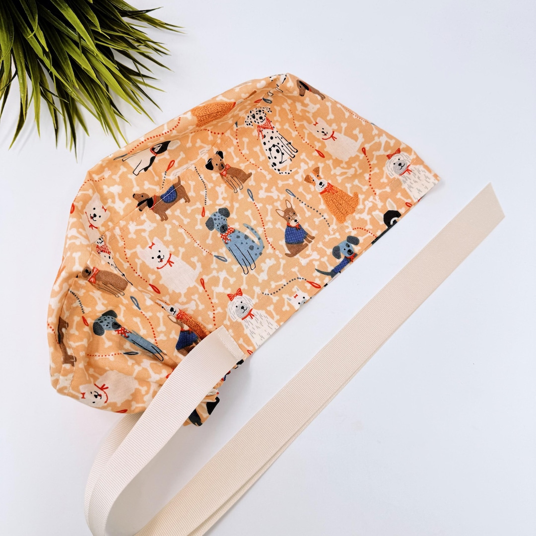 Dogs & Leashes Euro PLUS Style With Ties by Paradisecaps. Scrub Cap for ...