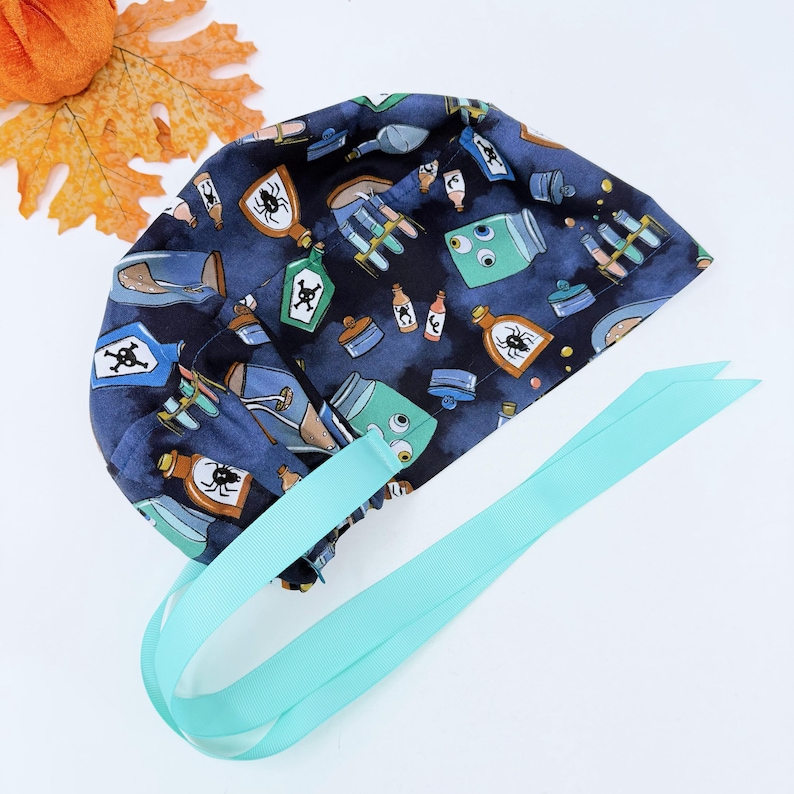 Halloween Apothecary Potion Euro Scrub Cap With Ribbon Ties for Women ...
