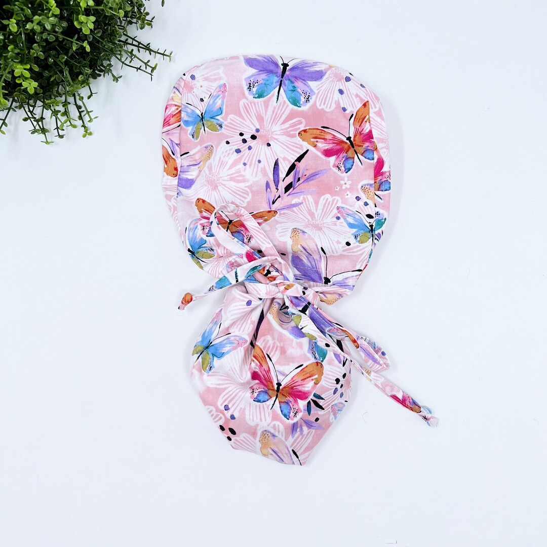 Floral Ponytail Scrub Cap, Satin Lined Option. Summer Scrub Cap With ...