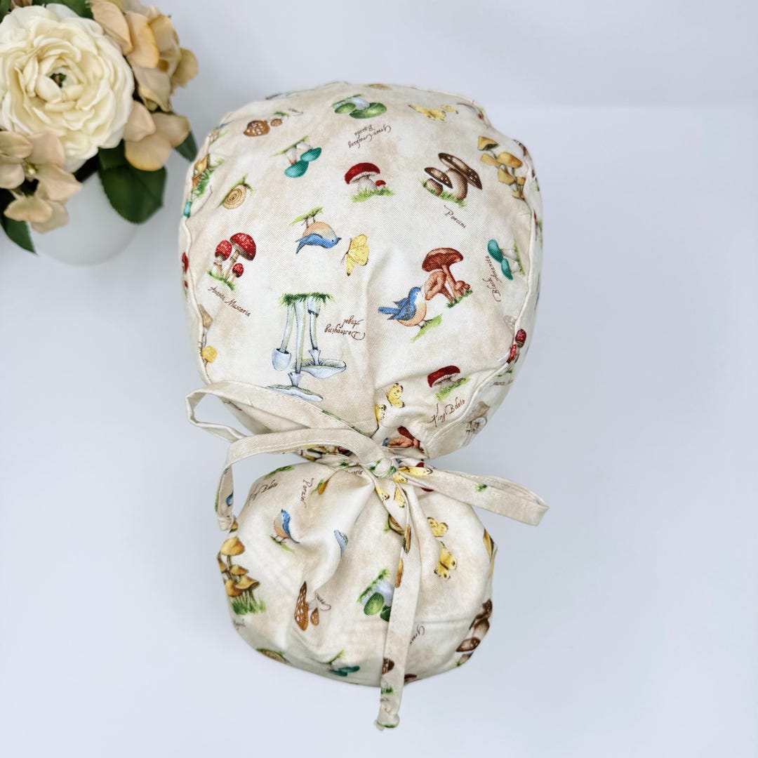Mushroom Ponytail Scrub Cap for Women. Fall Surgical Cap Ponytail With ...