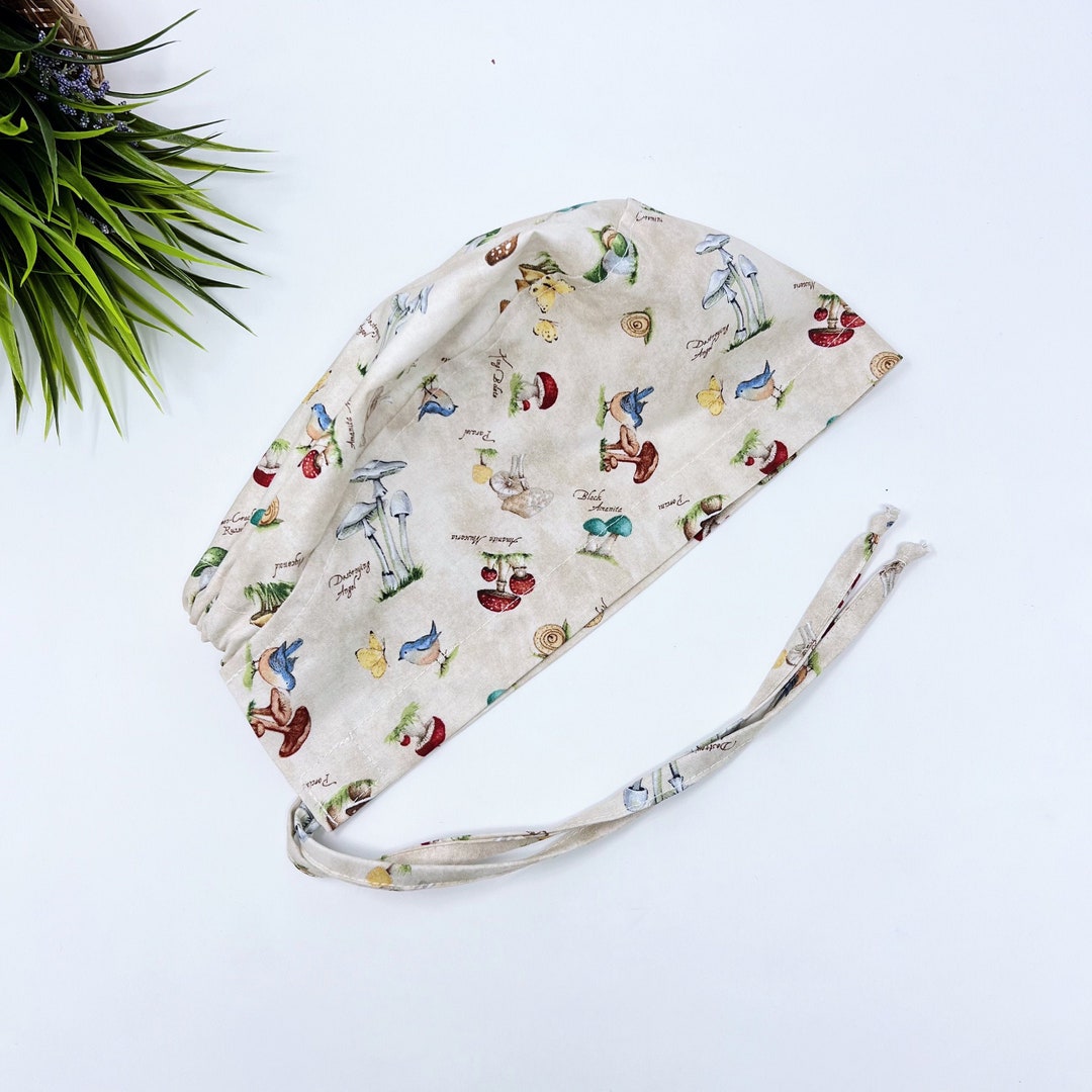 Mushroom Surgical Cap for Men. Fall Tie Back Scrub Cap With Satin Lined ...