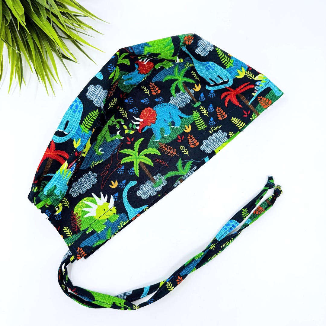 Dinosaur Men's Surgical Cap. Dino Skull Tie-back Style Scrub Cap by ...