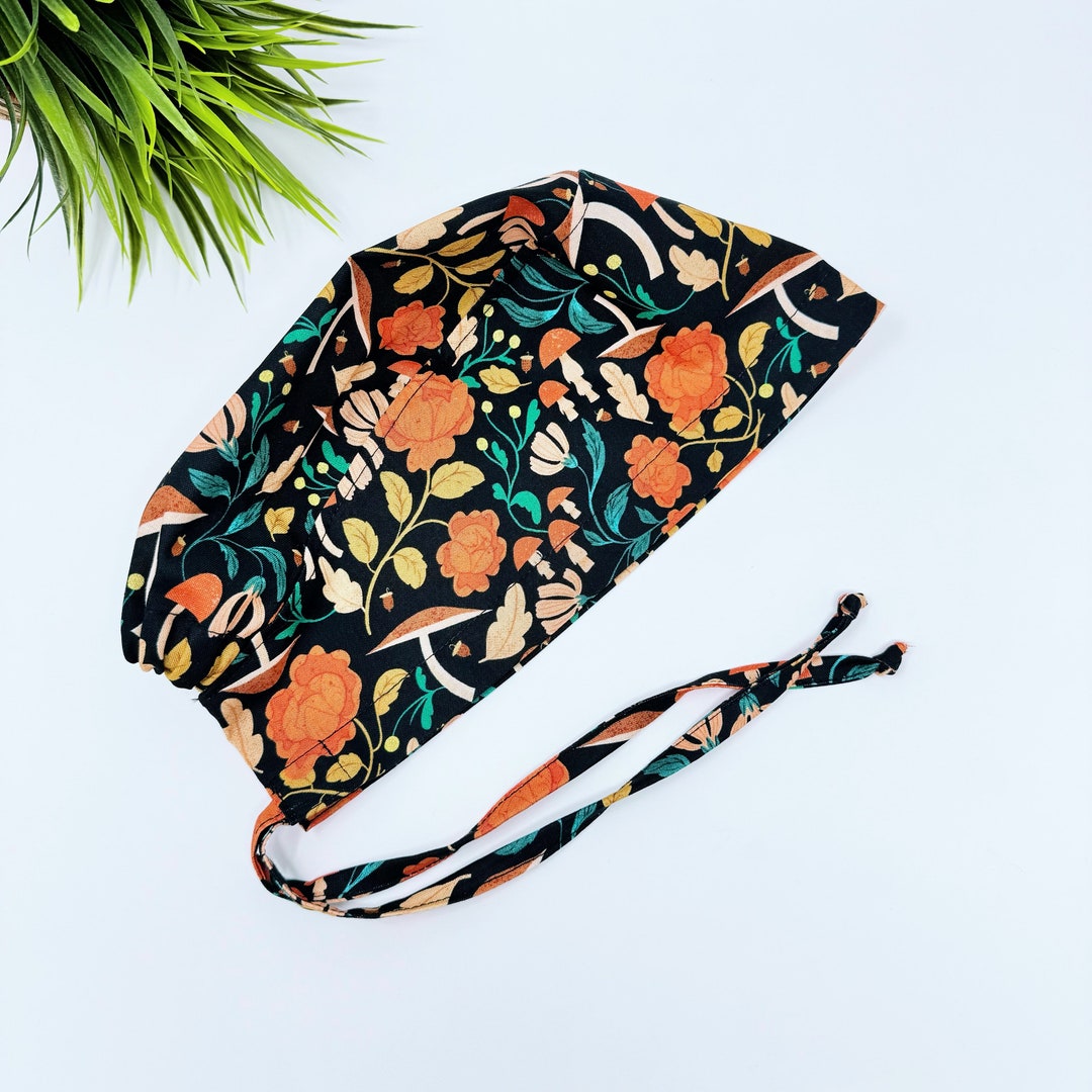 Floral Surgical Cap. Fall Skull Tie-back Style Scrub Hat by Paradise ...