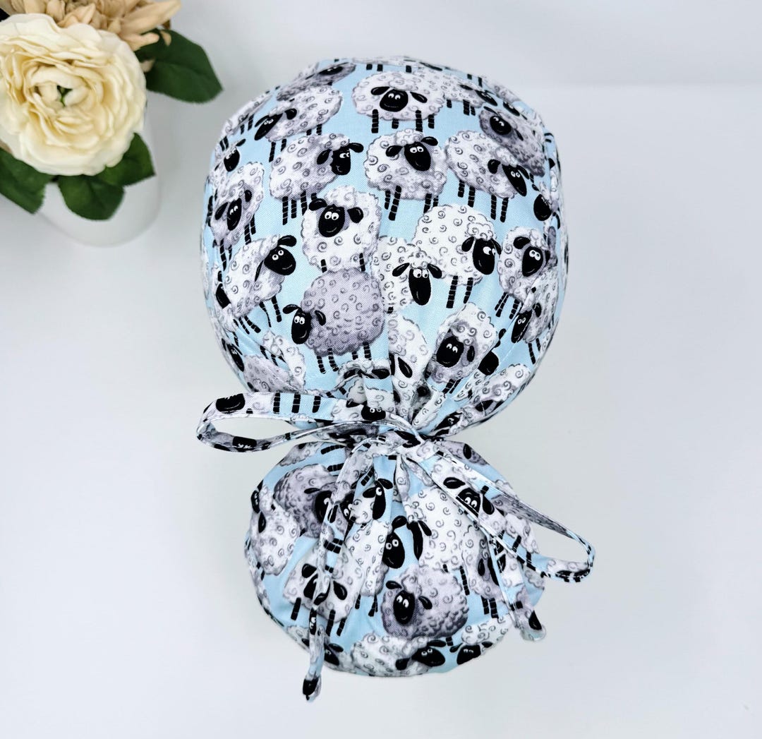 Sheep Ponytail Scrub Cap. Farm Surgical Cap for Women With Satin Lined ...