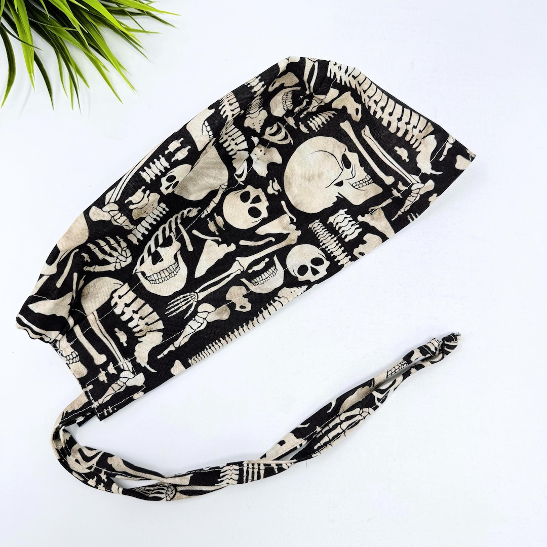 Skeleton Men's Surgical Scrub Cap. Anatomy Bones Skull Tie-back Style ...