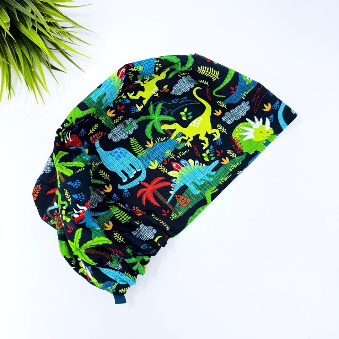 Dinosaur Euro Scrub Cap for Women. Dino European Satin Lined Surgical ...