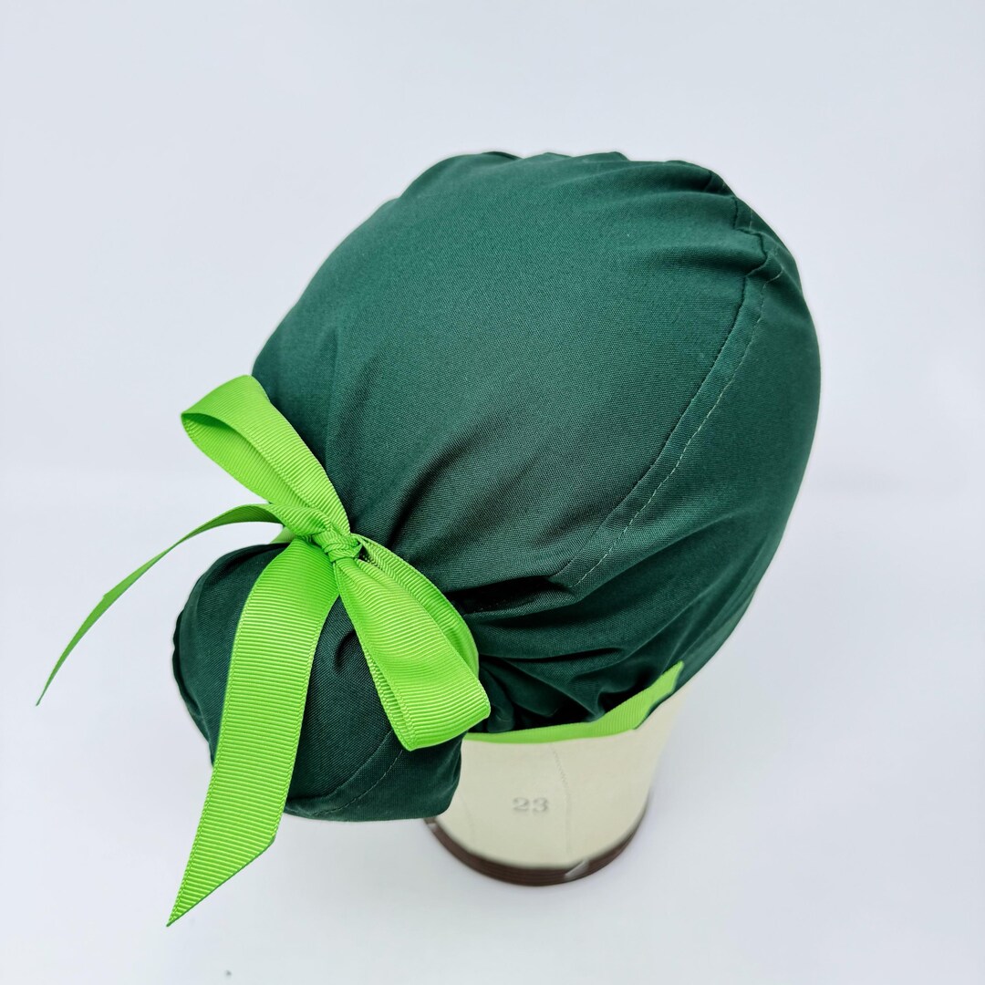 Forest Green Euro Scrub Cap With Ties by Paradisecaps. Solid Color ...