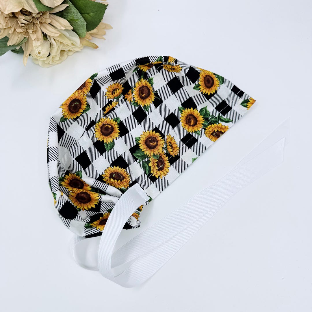 Sunflower Euro Scrub Cap With Ties by Paradisecaps. Fall Scrub Hat for ...