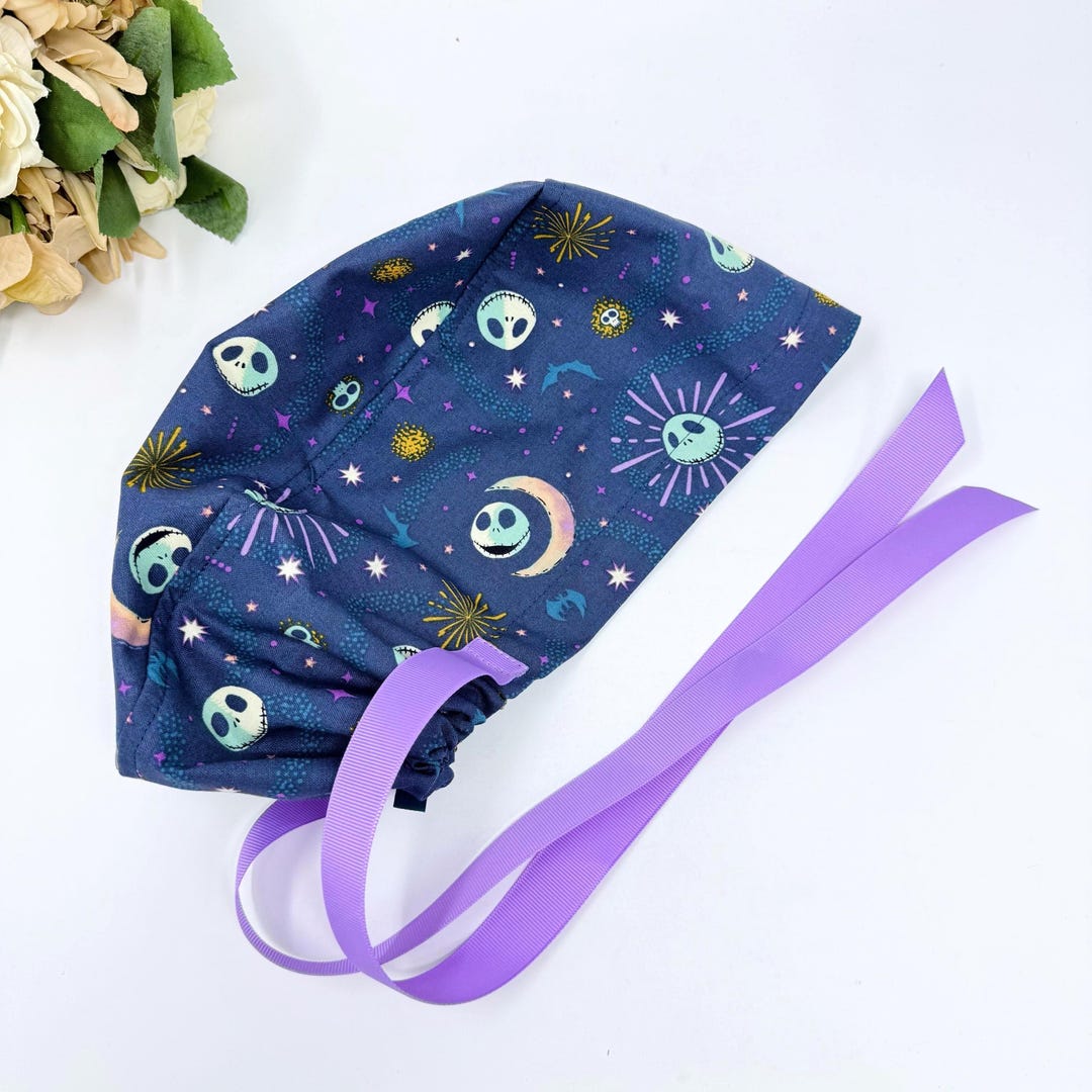 Skelly Moon Euro Scrub Cap With Ties for Women, Halloween European ...