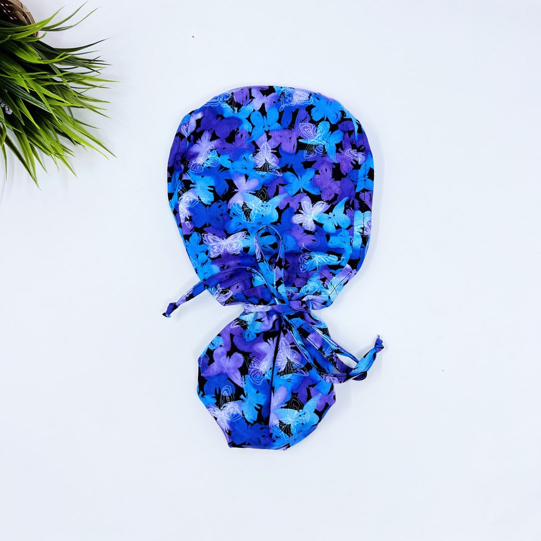 Butterflies Ponytail Scrub Cap, Satin Lined Option. Summer Scrub Cap ...
