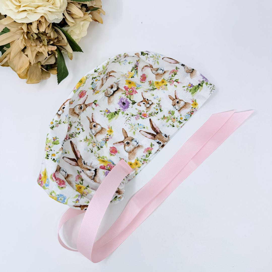 Easter Euro Scrub Cap With Ties for Women, Bunny European Surgical Cap ...