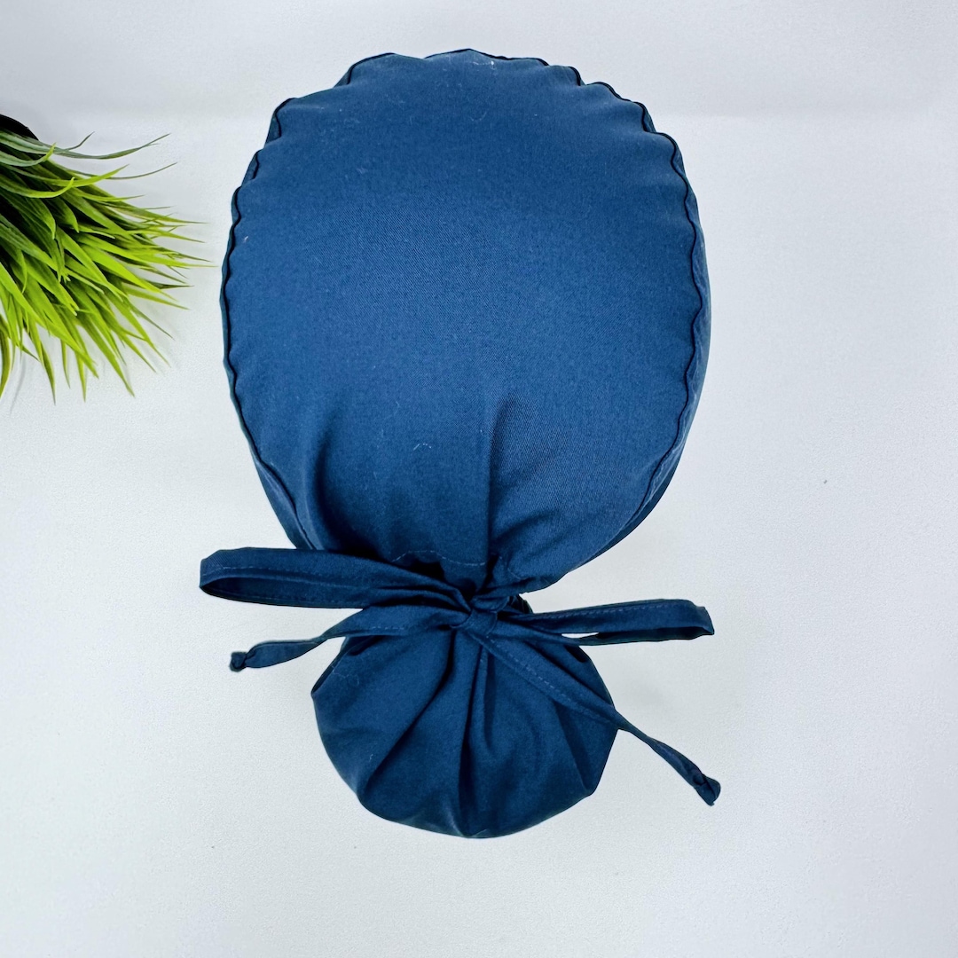 Navy Blue Ponytail Scrub Cap for Women, Solid Color Surgical Hat With ...