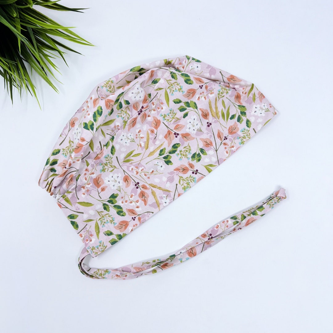 Floral Skull Tie-back Style Surgical Scrub Cap. Pink Surgical Cap for ...