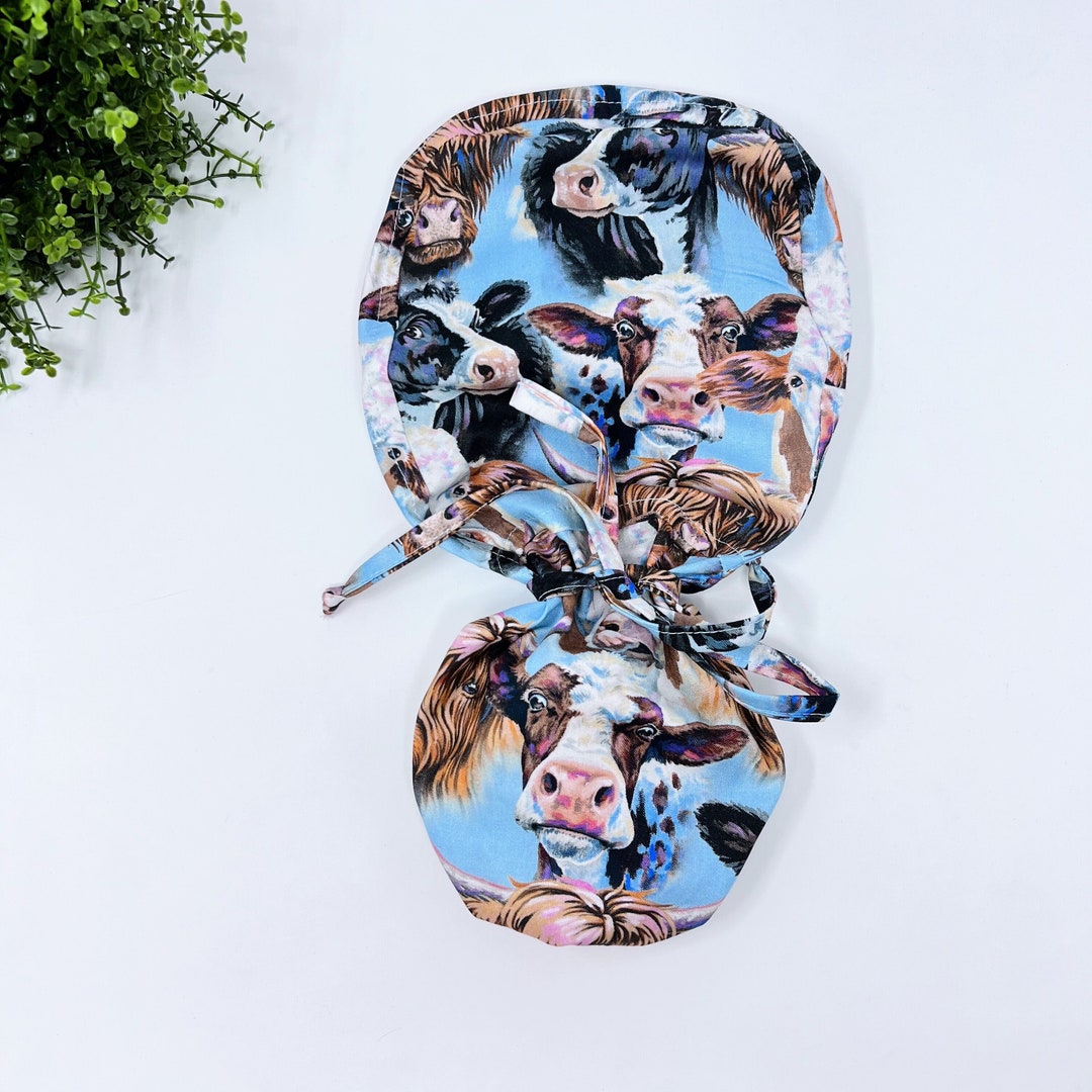 Cows Ponytail Scrub Cap, Surgical Cap for Women. Satin Lined Option ...