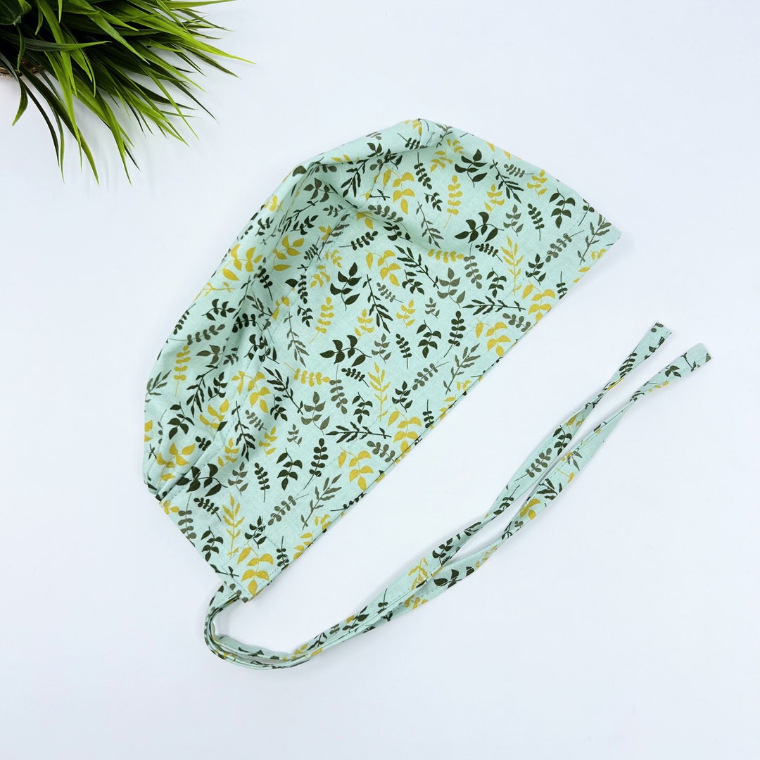 Surgical Cap for Men. Plant Tie Back Scrub Hat by Paradise Caps. LEAVES ...