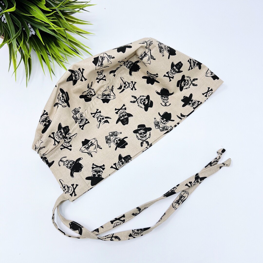 Skeleton Men's Scrub Cap. Cowboy Skull Tie-back Style Surgical Cap by ...