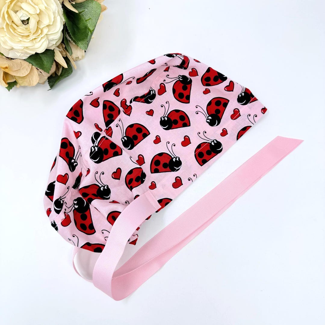 Ladybug Euro Scrub Cap With Ties for Women, Funny European Surgical Cap ...