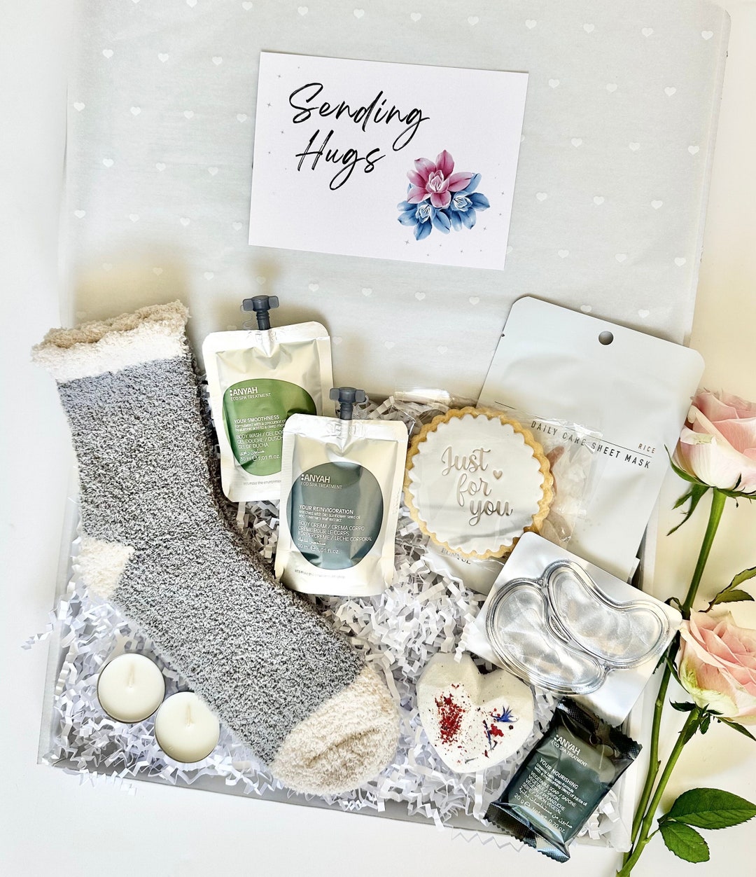 Hug in a Box, Luxury Pamper Gift Box: Self Care Hamper, Cozy Socks ...