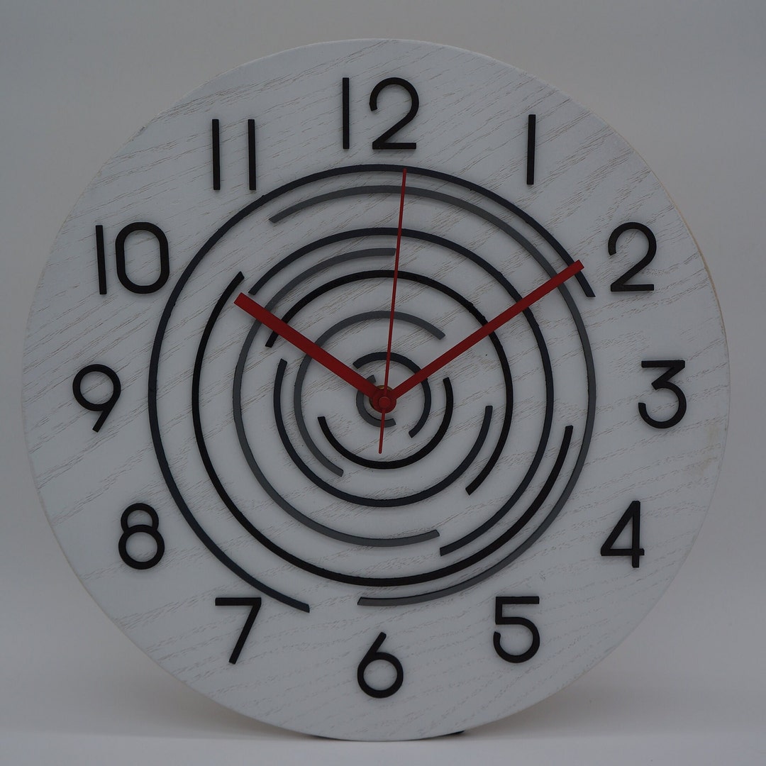 14” Circular Design Decorative Wood Clock Made From Red Oak - White and ...
