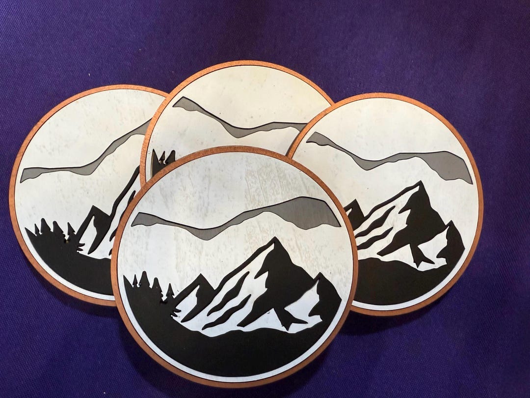Mountain Themed Wood Inlay Coasters (set of 4) - Etsy