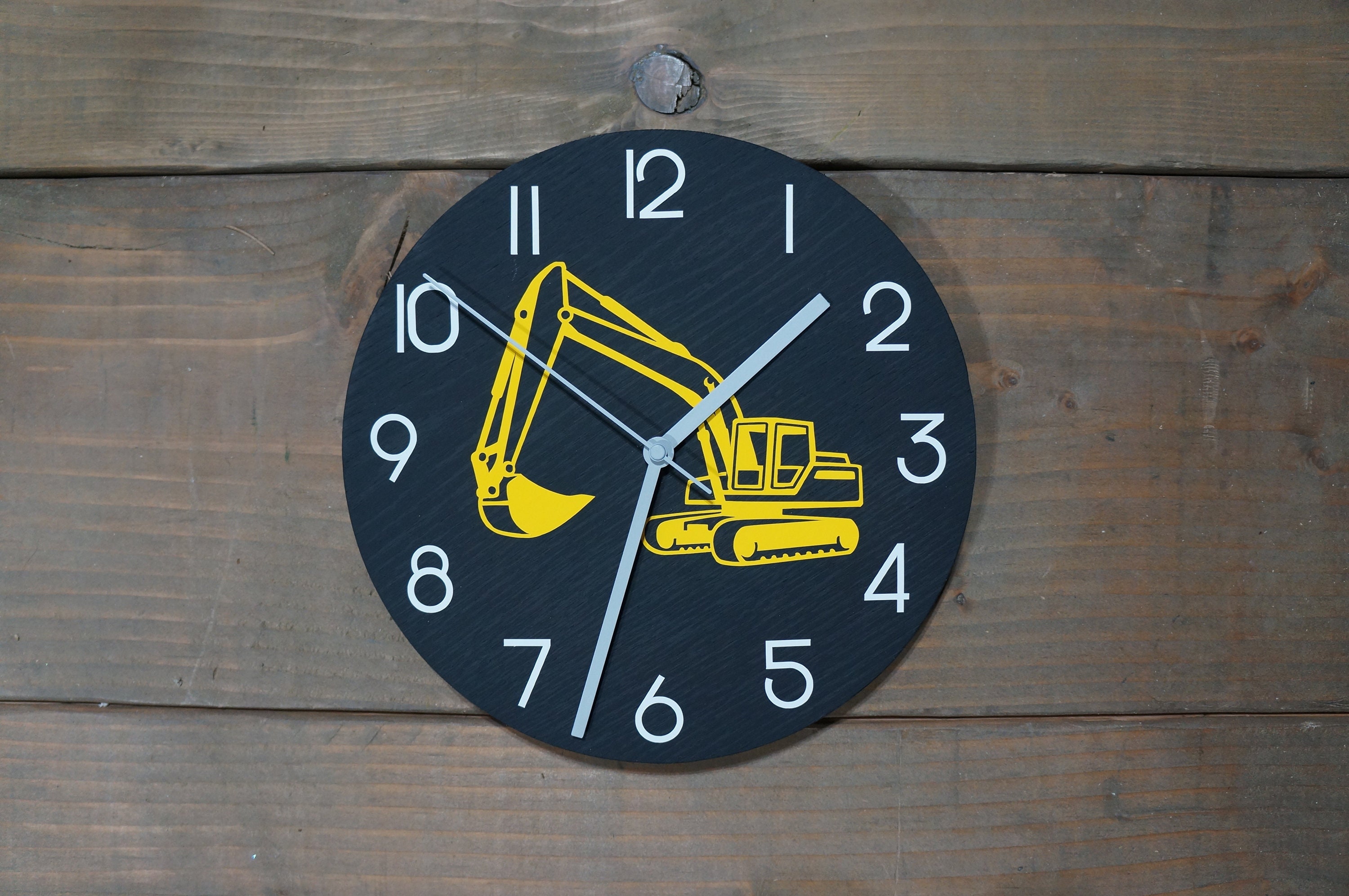 10" Excavator Themed Red Oak Clock - Etsy