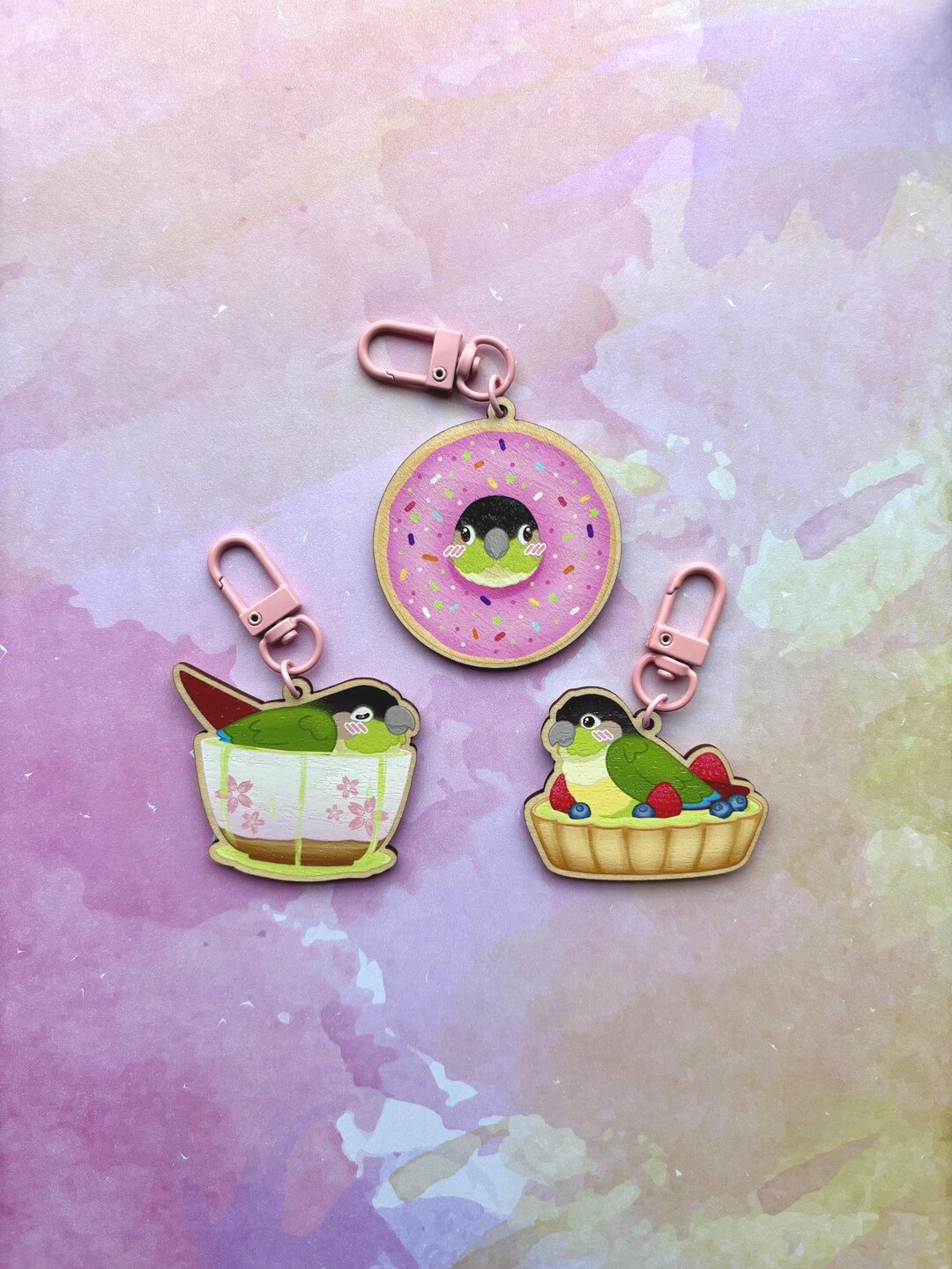 Matcha Green Cheek Conure 2" Wood Charms | Bird Lovers Gift - Etsy
