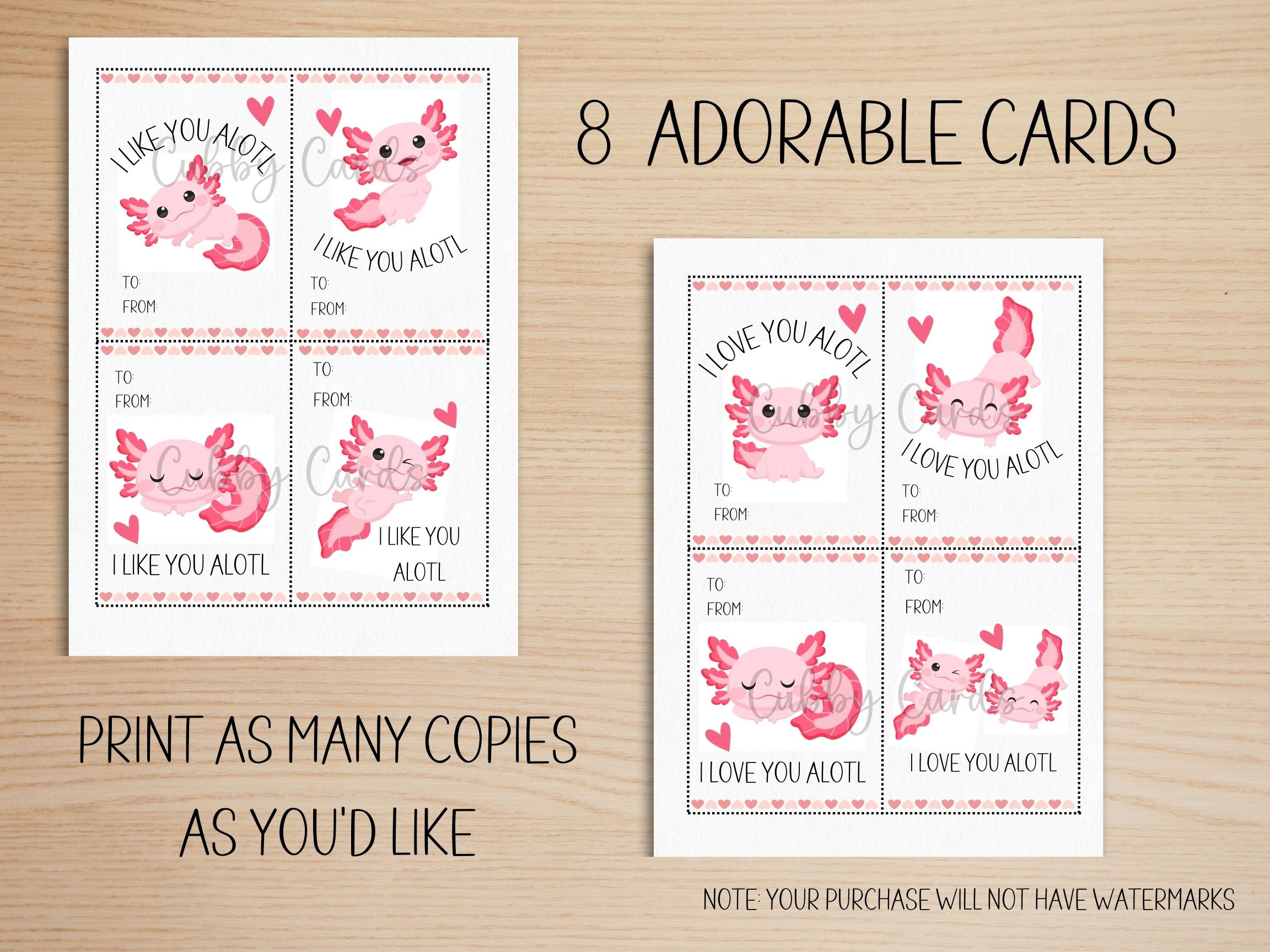 Axolotl Themed Printable Valentines for Kids, Valentine's Day School ...