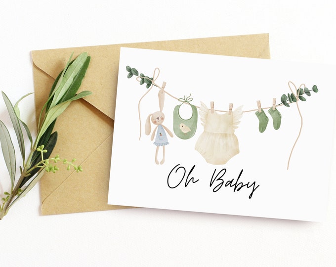 Printable Gender Neutral Baby Shower Card/ Digital Print Homemade Card ...