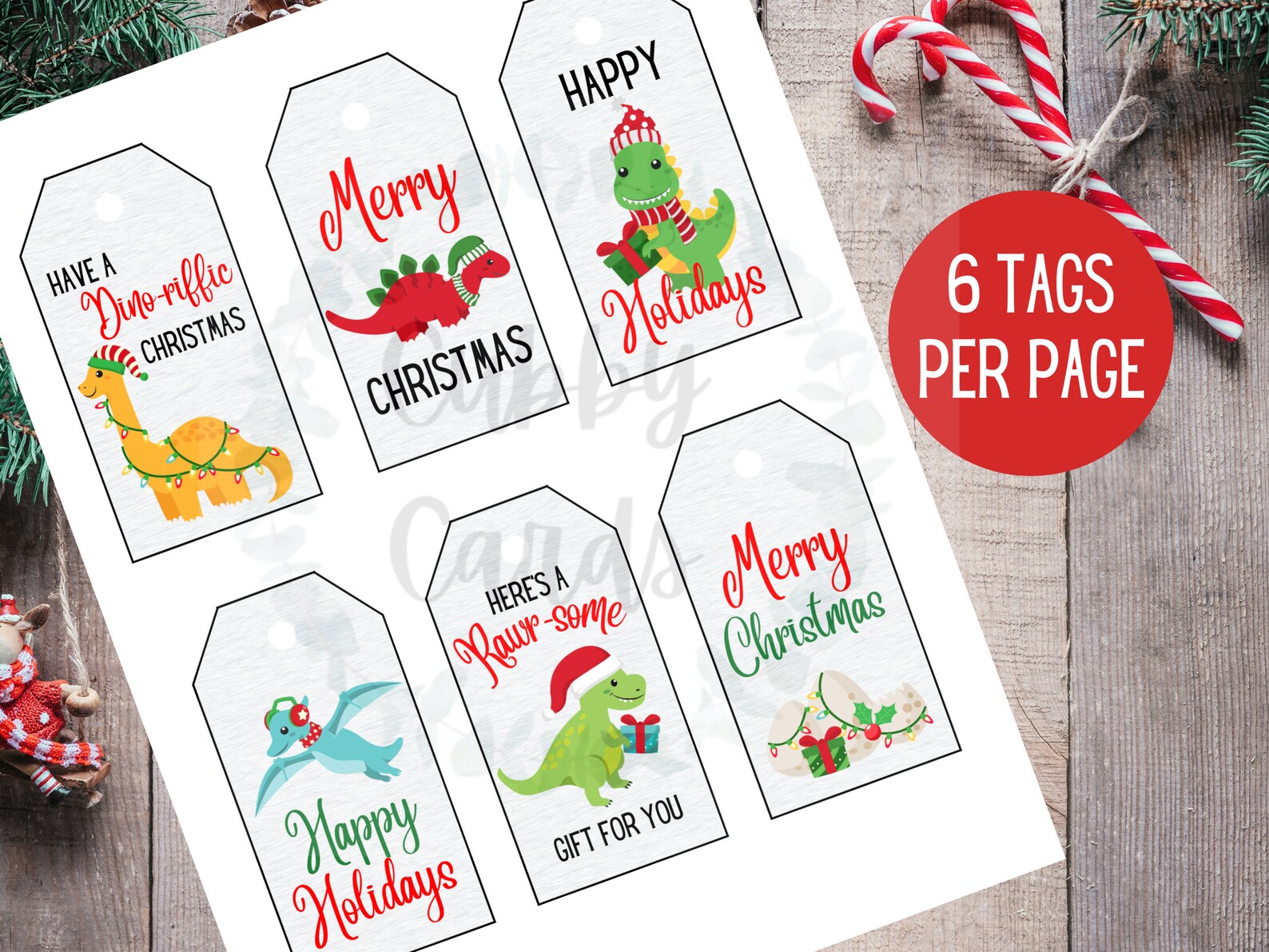 Dinosaur Christmas Gift Tags. Printable Gift Tags Dino Themed. Cute ...