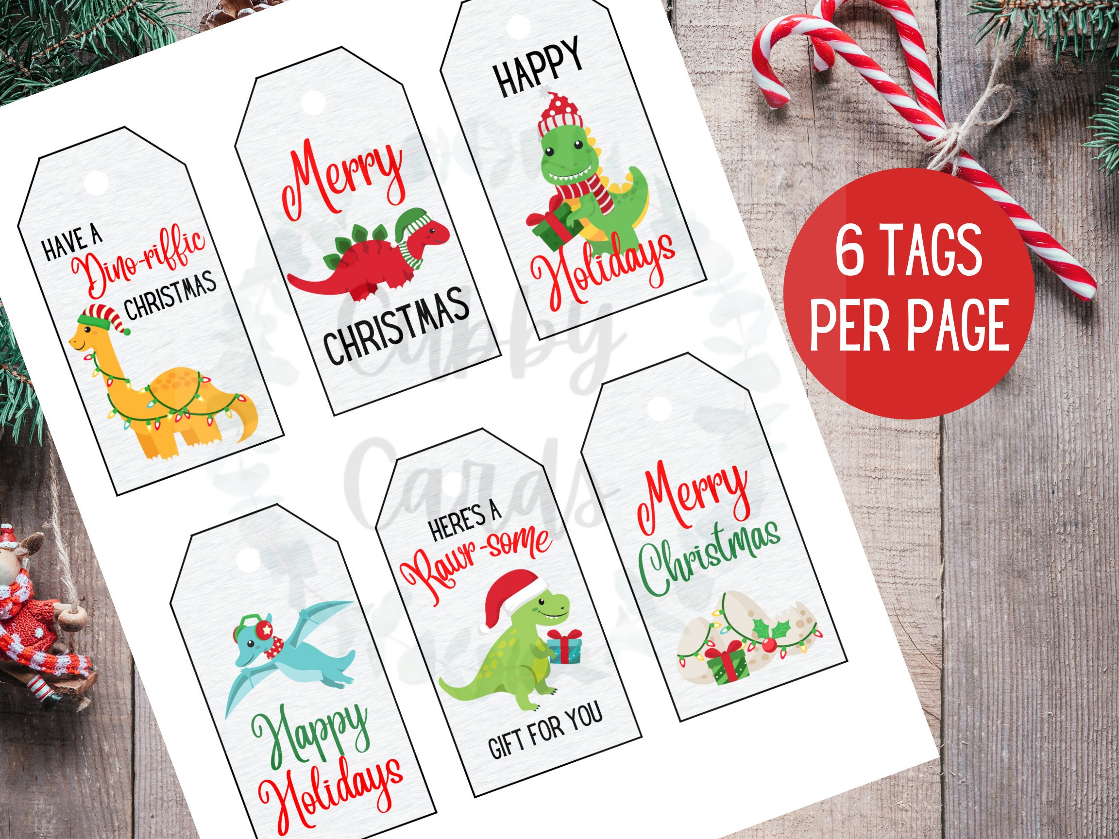 Dinosaur Christmas Gift Tags. Printable Gift Tags Dino Themed. Cute ...