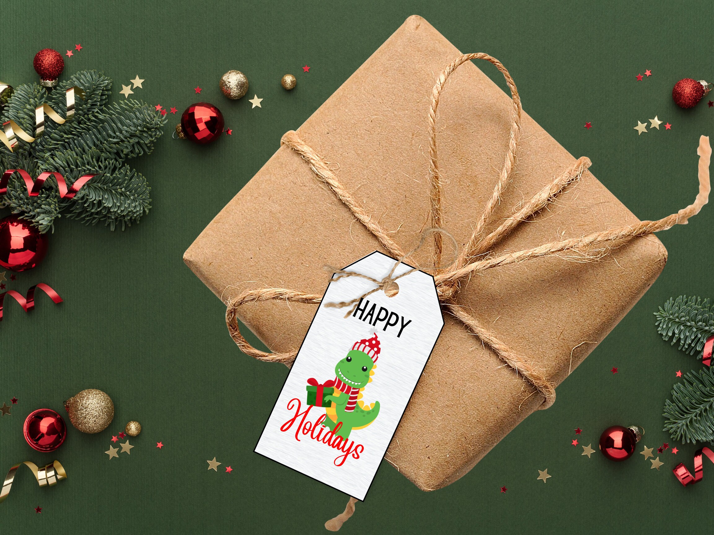 Dinosaur Christmas Gift Tags. Printable Gift Tags Dino Themed. Cute ...