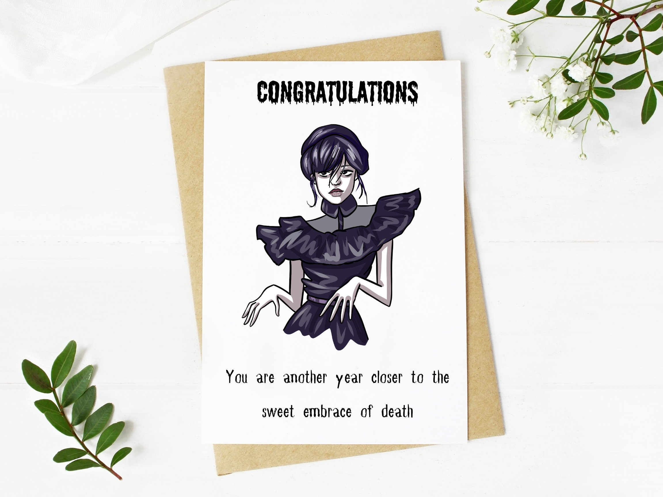 Dark Humor Birthday Card. Funny Printable Wednesday Adams - Etsy