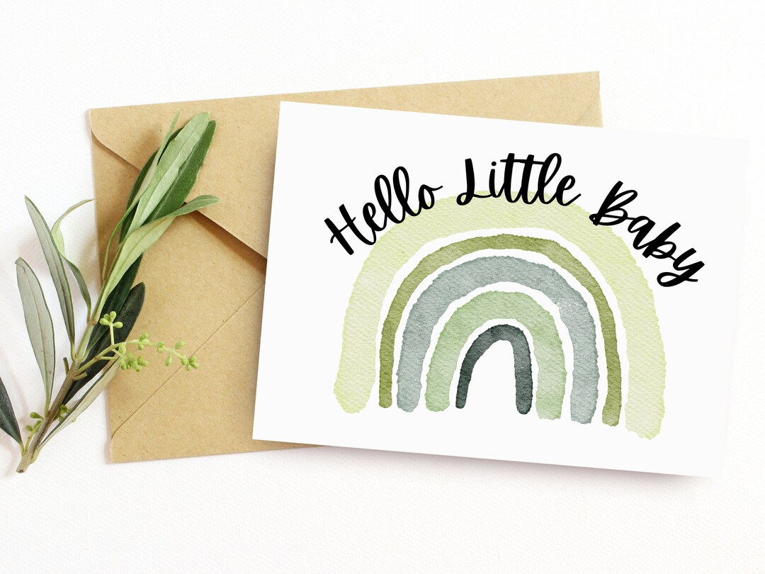 Printable Gender Neutral Baby Shower Card/ Green Rainbow Unknown Baby ...