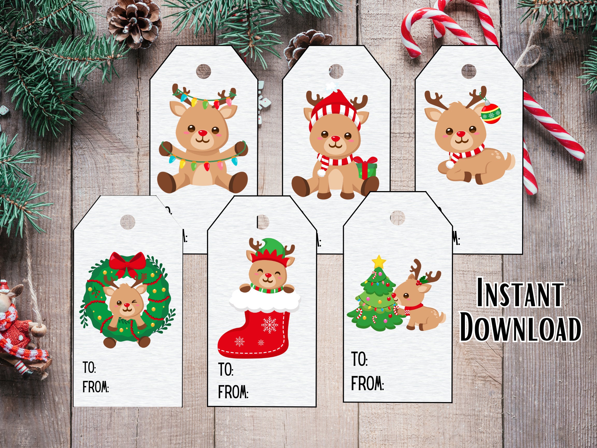 Printable Christmas Gift Tags. Reindeer Themed Present Tags for Kids ...