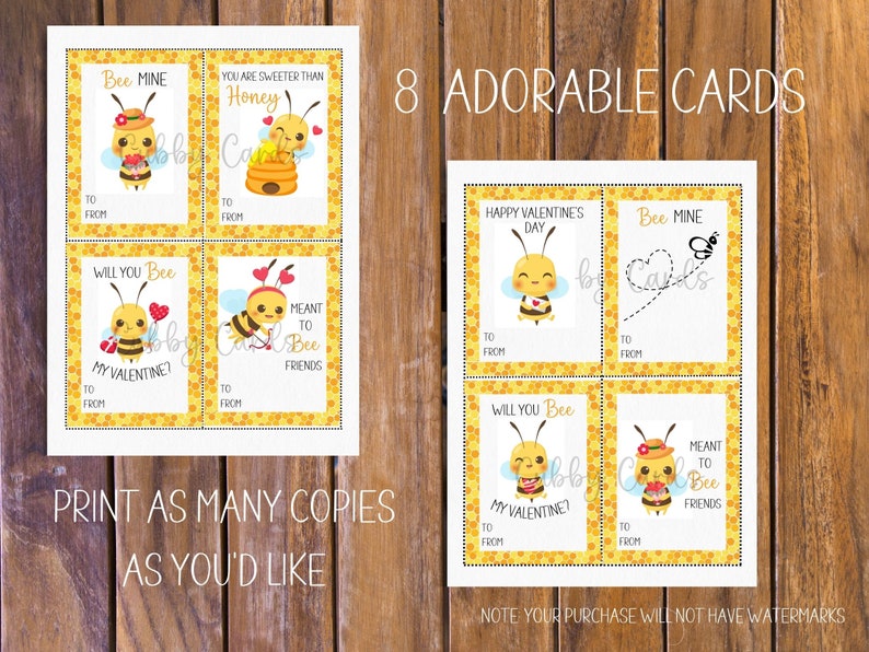 Cute Bee Themed Printable Valentines for Kids, Classroom Valentine's ...