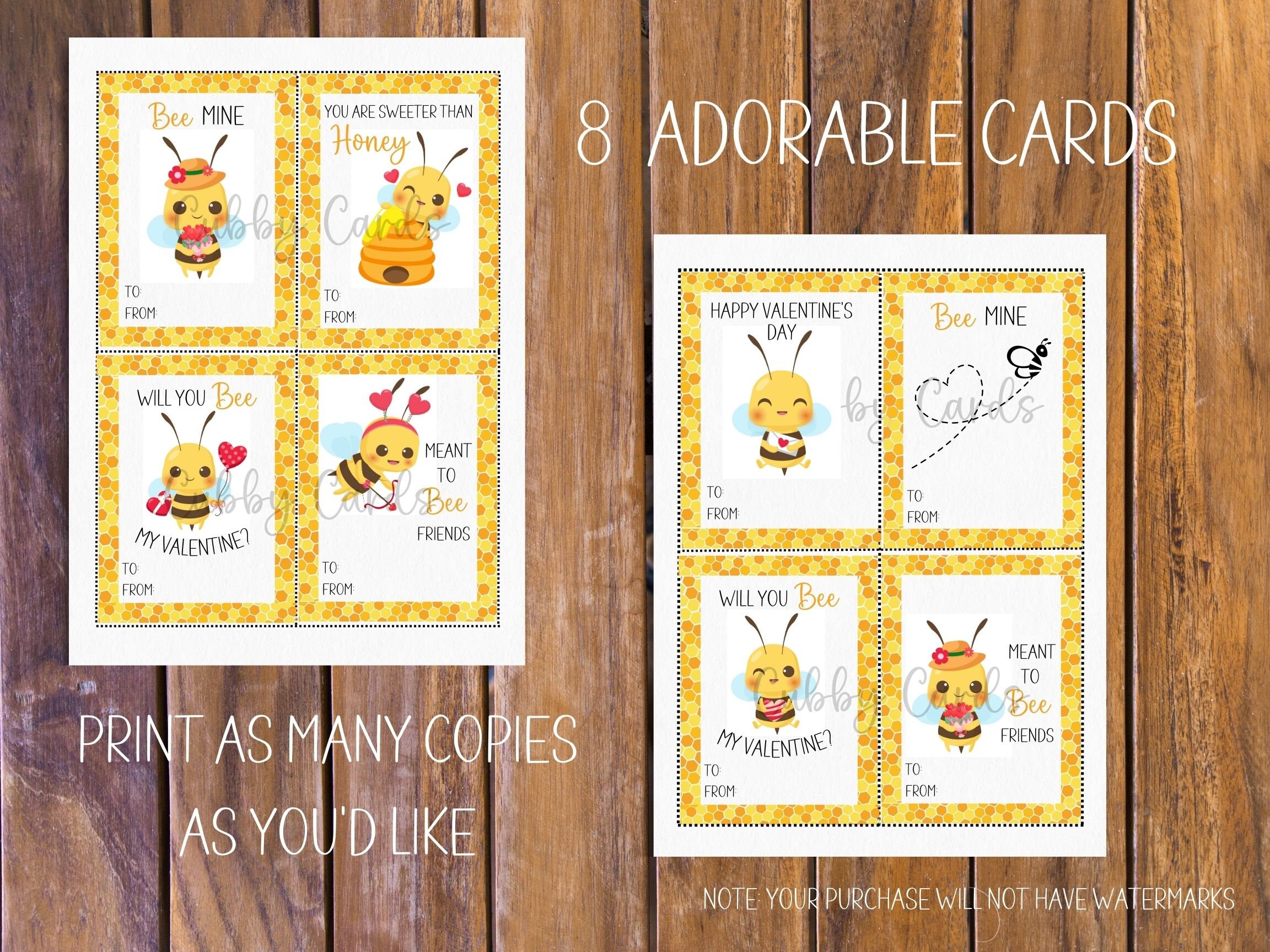 Cute Bee Themed Printable Valentines for Kids, Classroom Valentine's ...