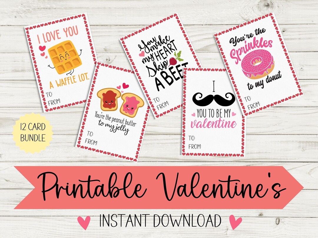 Printable Food Pun Valentines Bundle, Classroom Valentine's Day Party ...