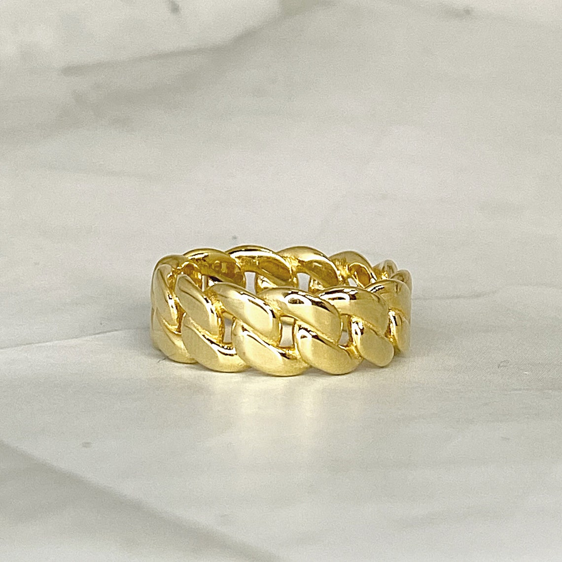 Solid 14K Cuban Link Chain Ring - Etsy
